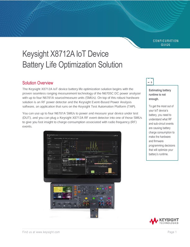 Keysight X8712A IoT Device Battery Life Optimization Solution PDF Asset Page | Keysight